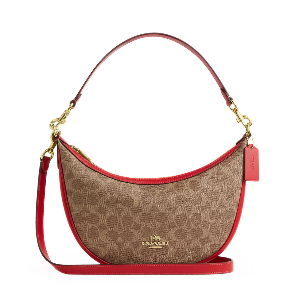 COACH Aria Shoulder Bag In Signature Canvas Gold Tan Carnation