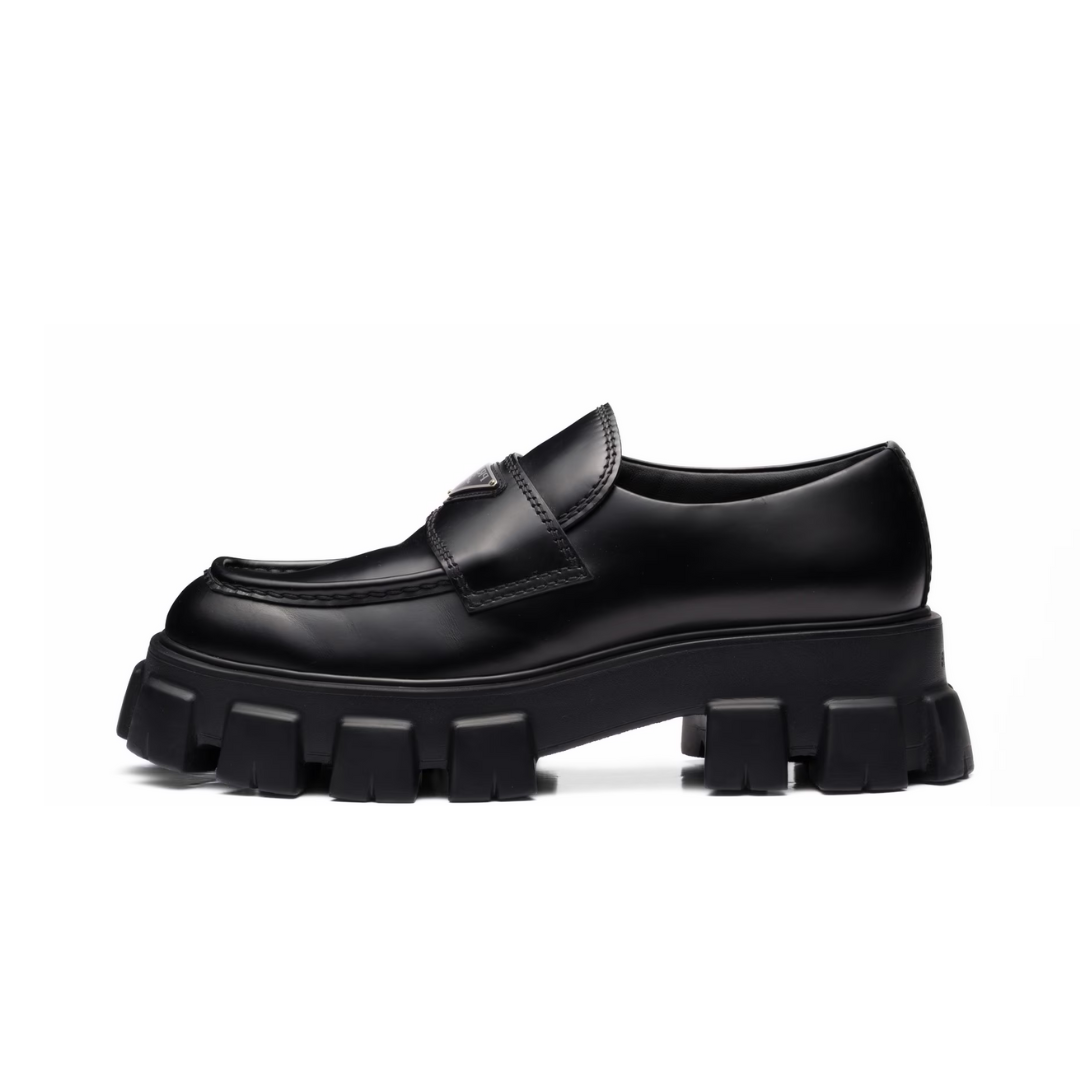 Prada Monolith 55mm Loafer Black Brushed Leather