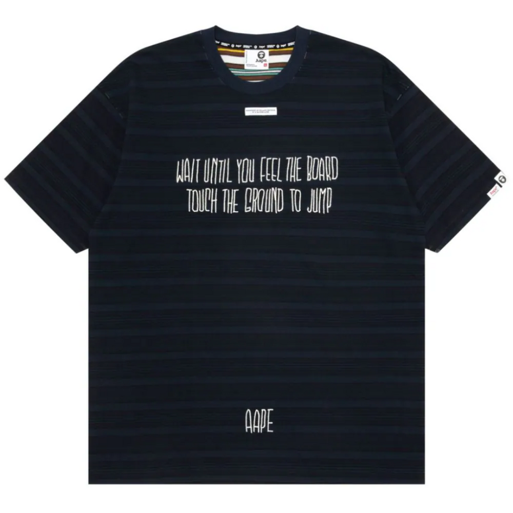 AAPE BY *A BATHING APE® slogan-embroidered striped T-shirt